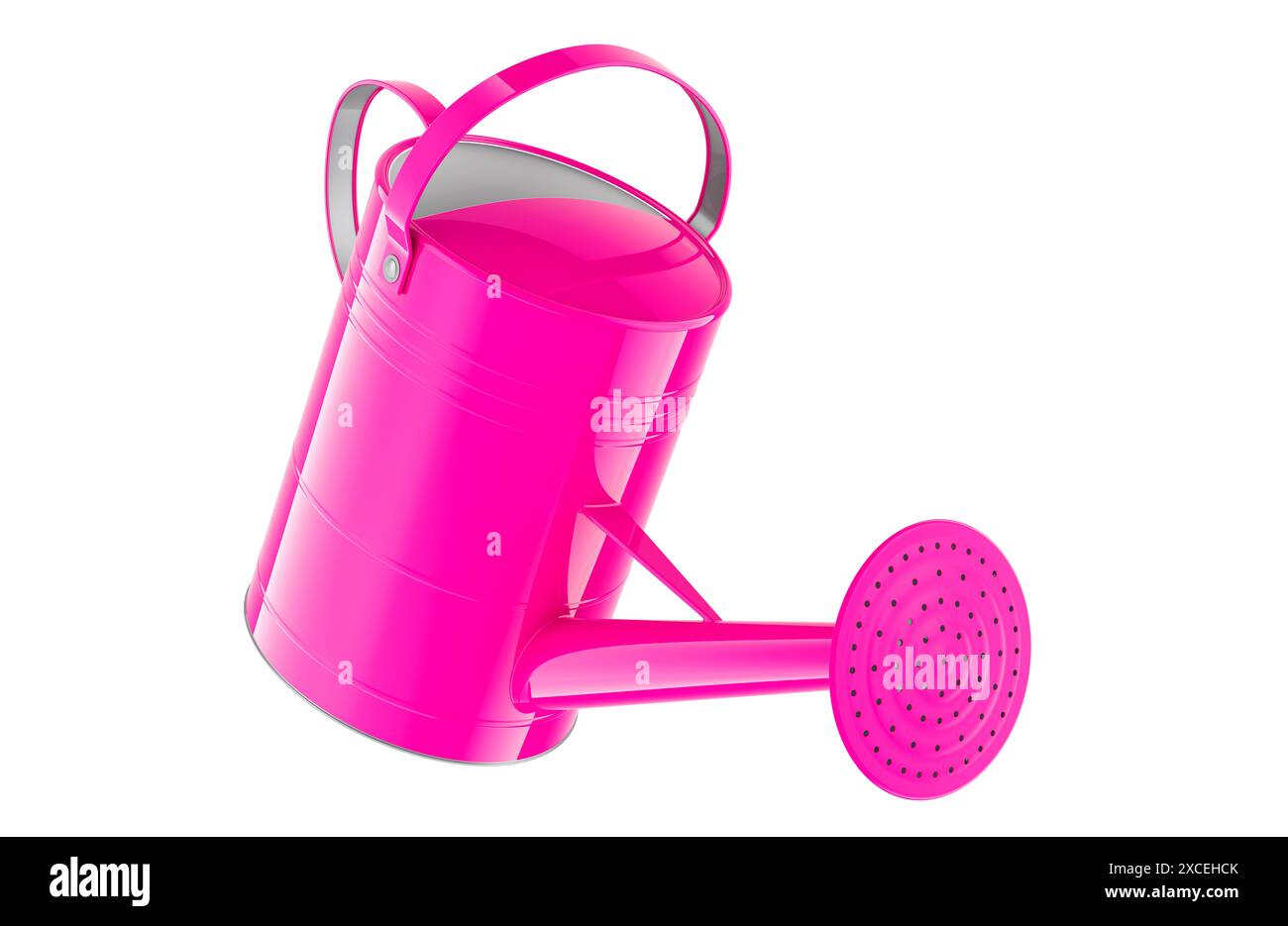Pink watering can, metallic. 3D rendering isolated on white background ...