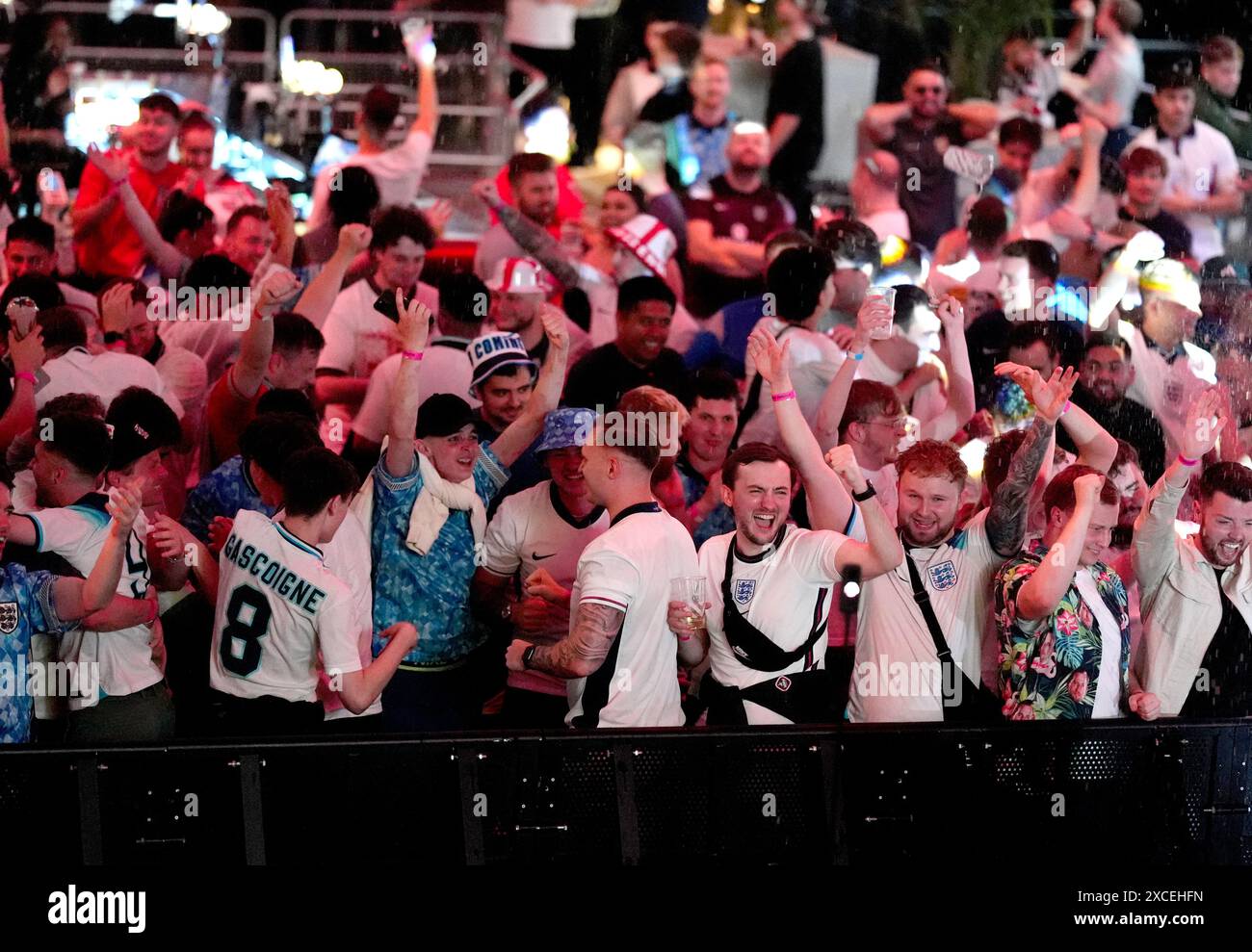 England fans at the BOXPark Wembley in London celebrate after watching ...