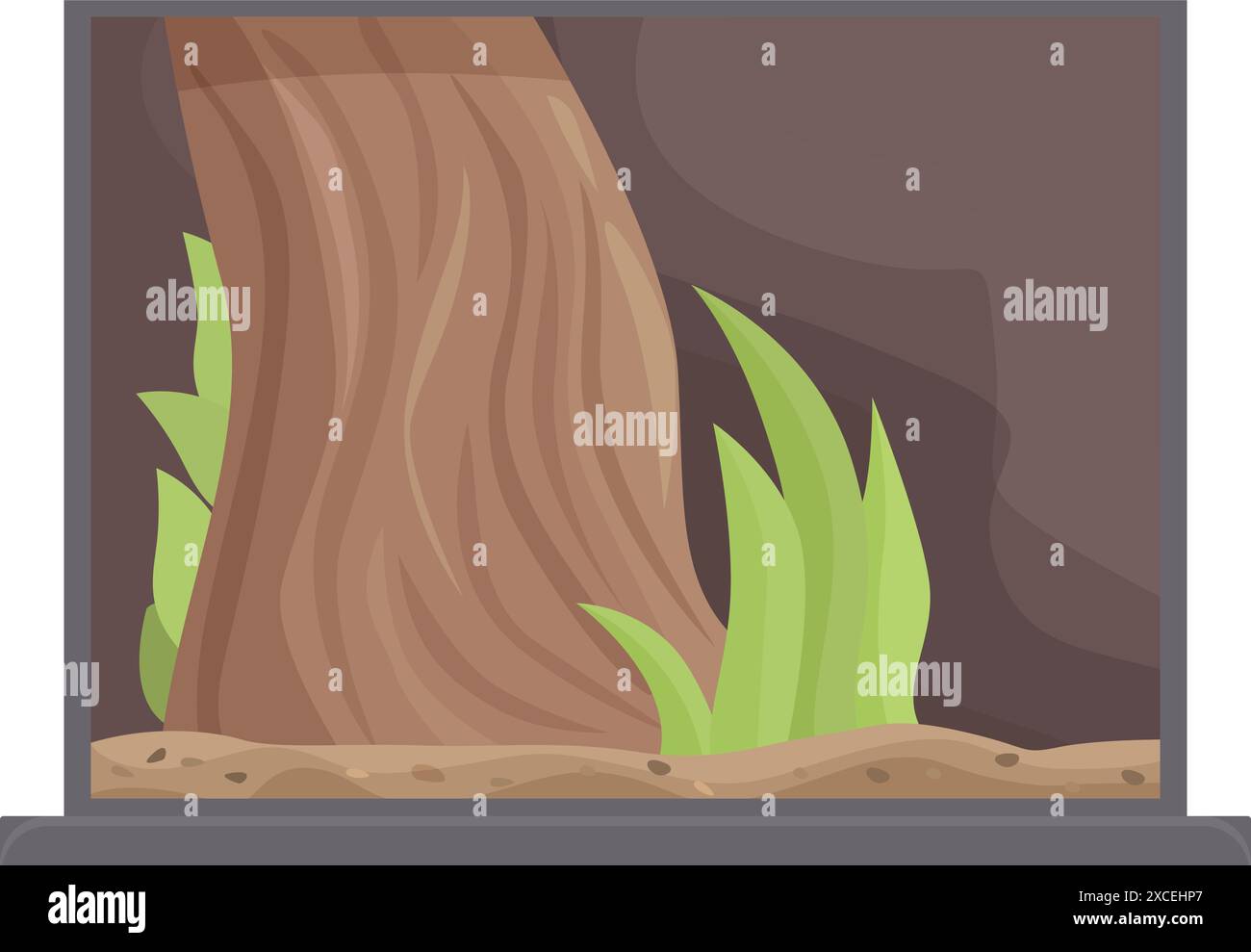 Glass terrarium with a natural substrate, plants, and a tree trunk ...