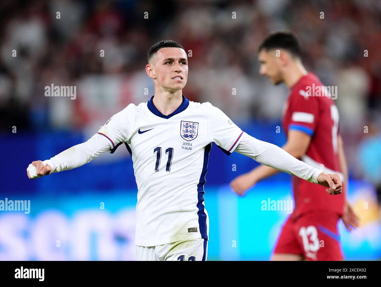 England's Phil Foden celebrates at the end of the UEFA Euro 2024 Group ...