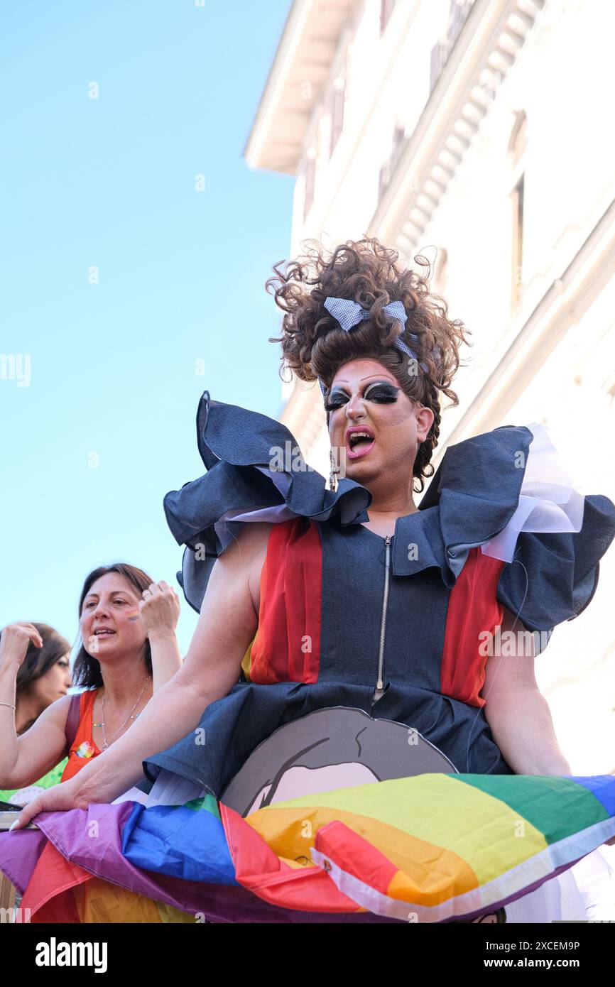 Rome, Italy. 15th June, 2024. A Drag queen participates during the ...