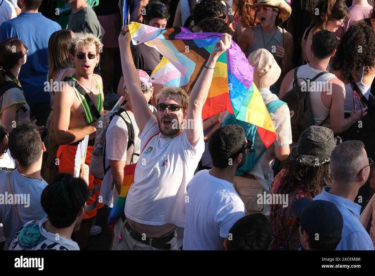 Rome, Italy. 15th June, 2024. Participant with a rainbow flag during ...