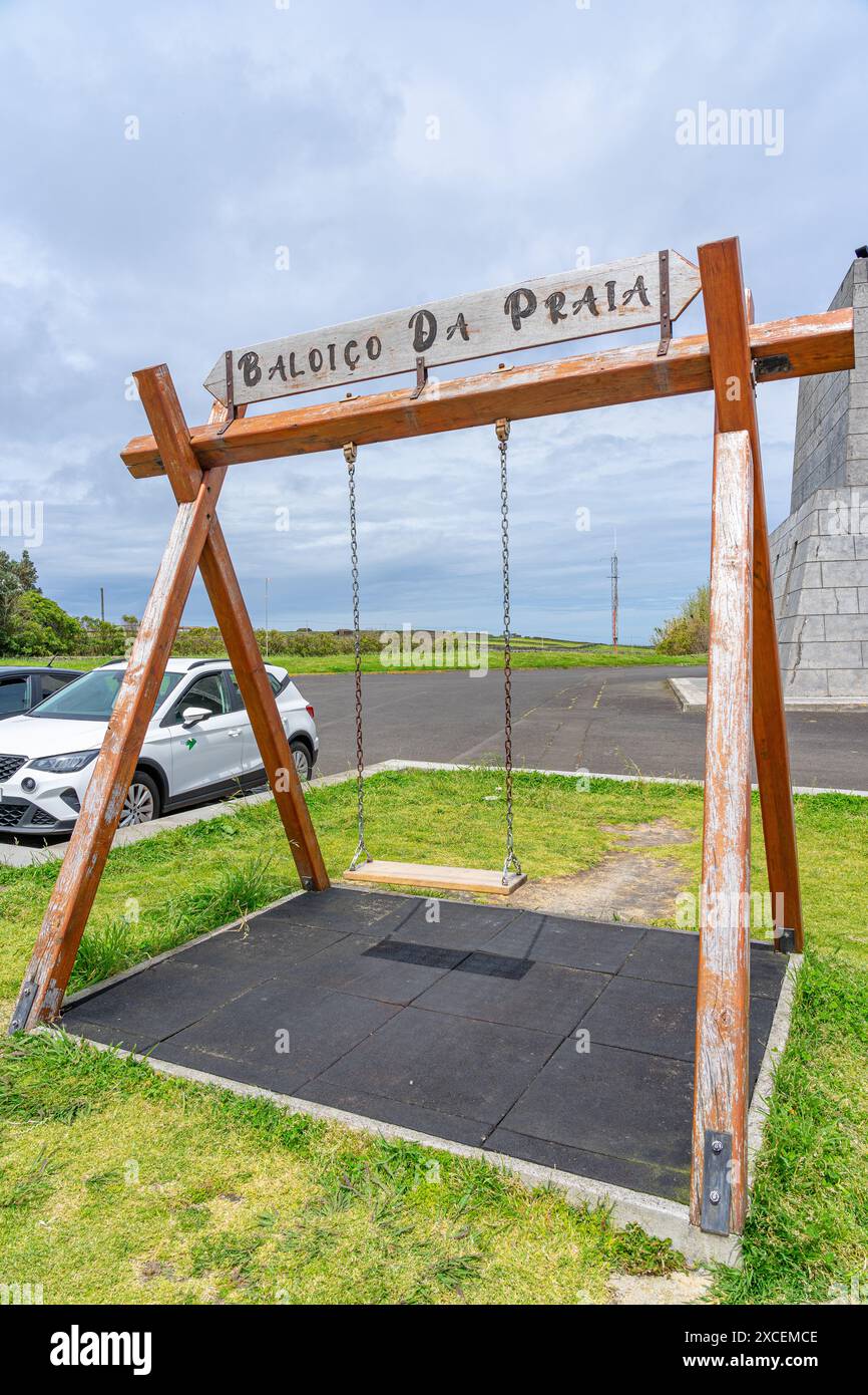 Beach swing with aerial view of the marina and Vitoria bay and beach ...