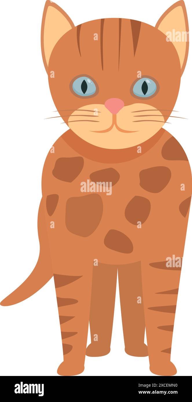 Adorable cartoon tabby cat with blue eyes and brown stripes standing on ...