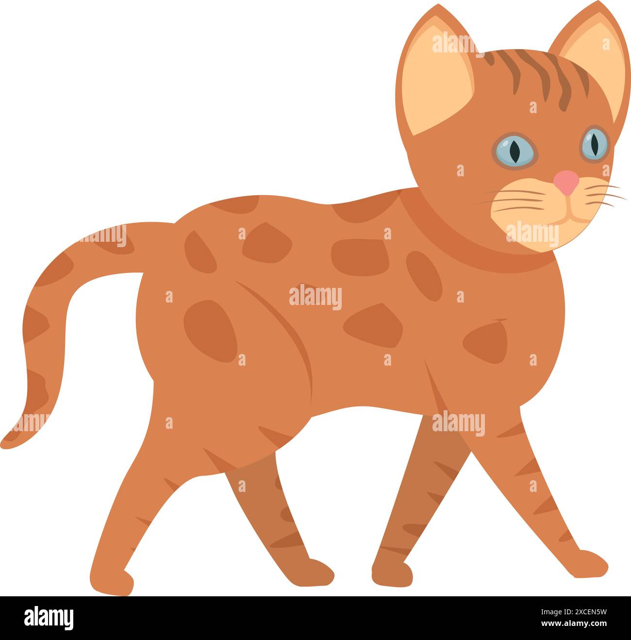 Adorable cartoon tabby cat walking with blue eyes and brown stripes ...