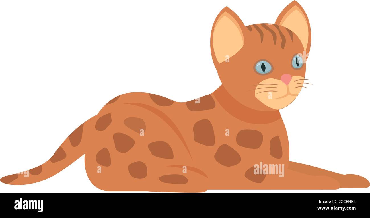 Simple Cartoon Illustration Of A Cute Tabby Cat Laying Down Looking