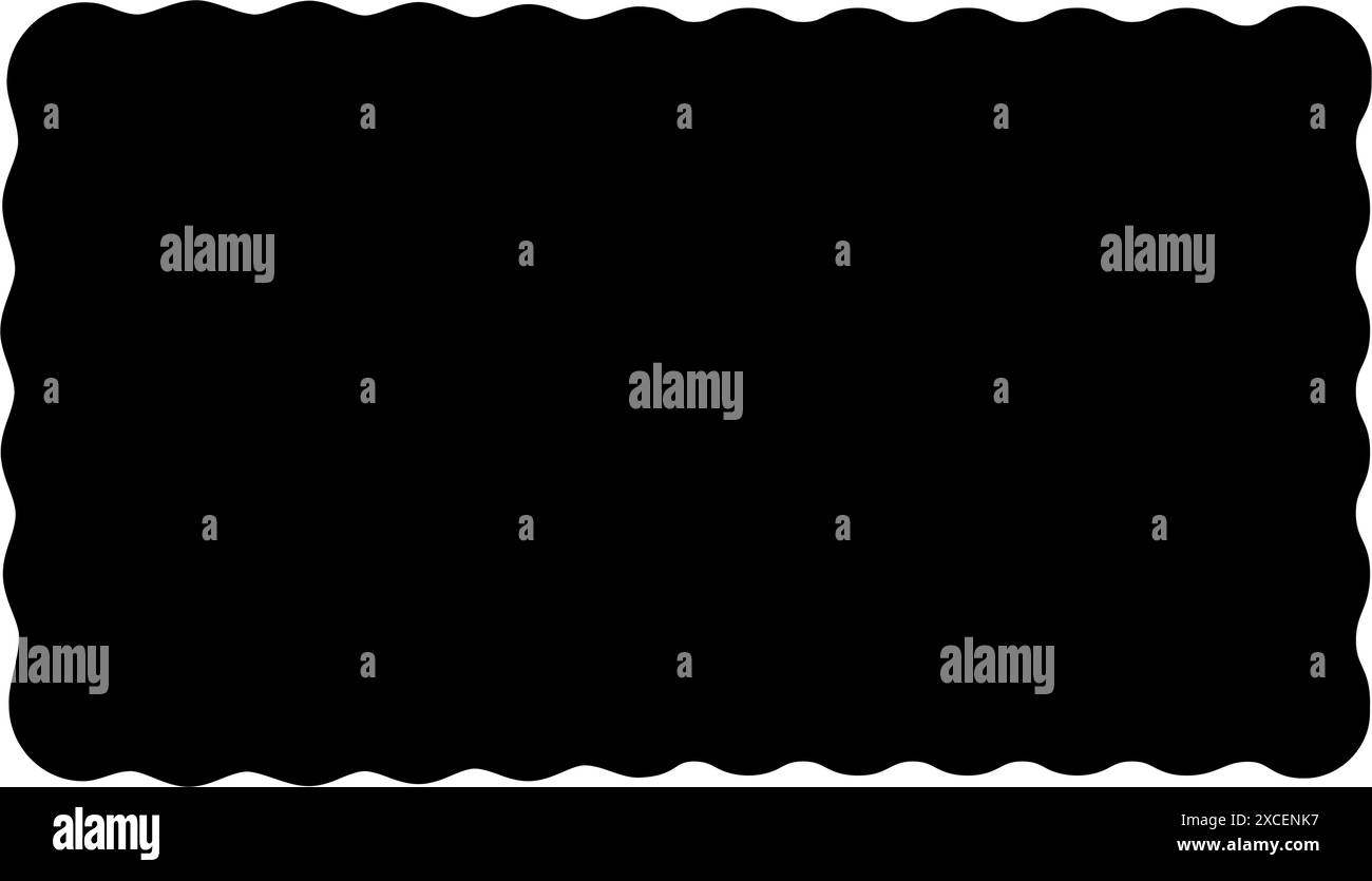 Black rectangle shape with wiggly edges. Rectangular form with scalloped borders. Empty curvy ...