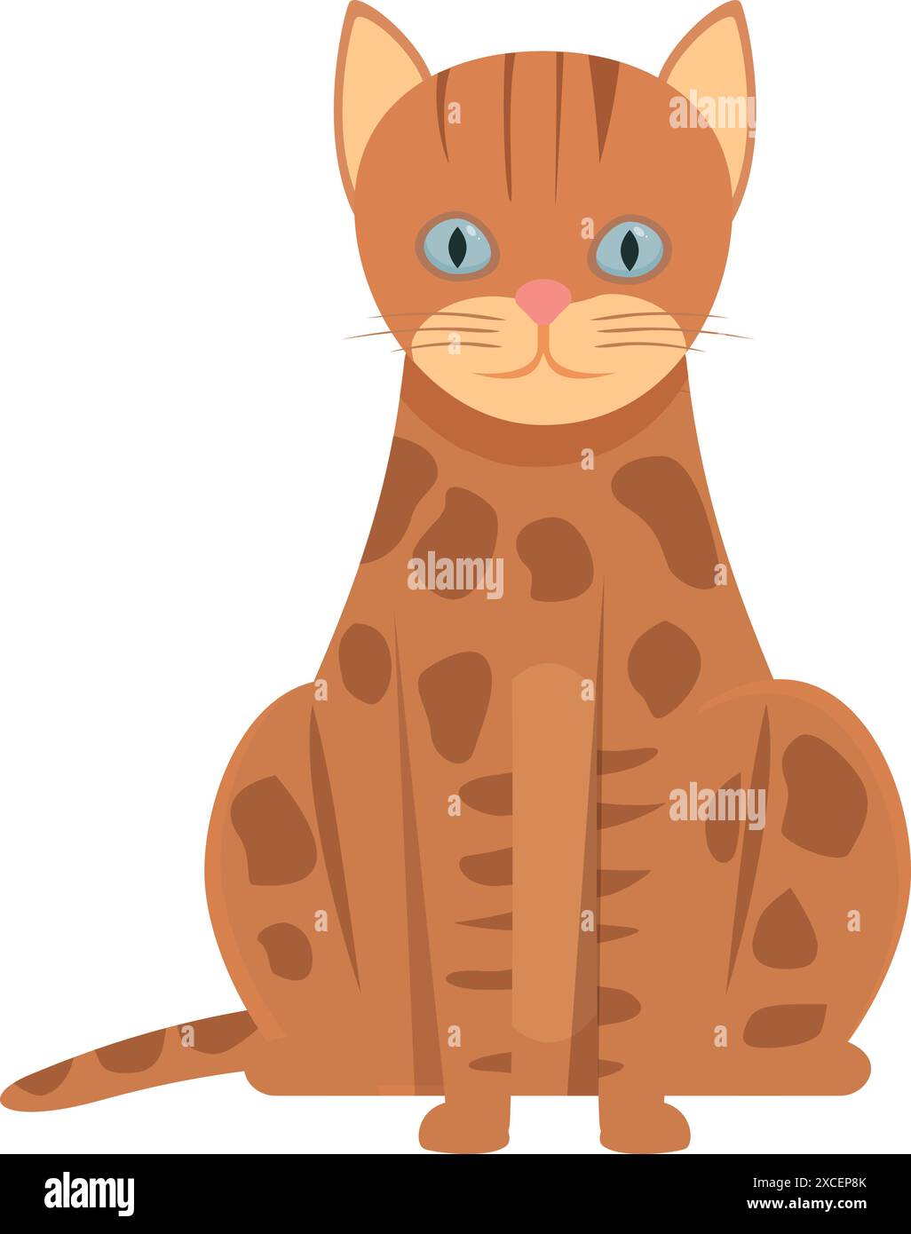 Cartoon bengal cat with blue eyes sitting calmly and looking forward ...