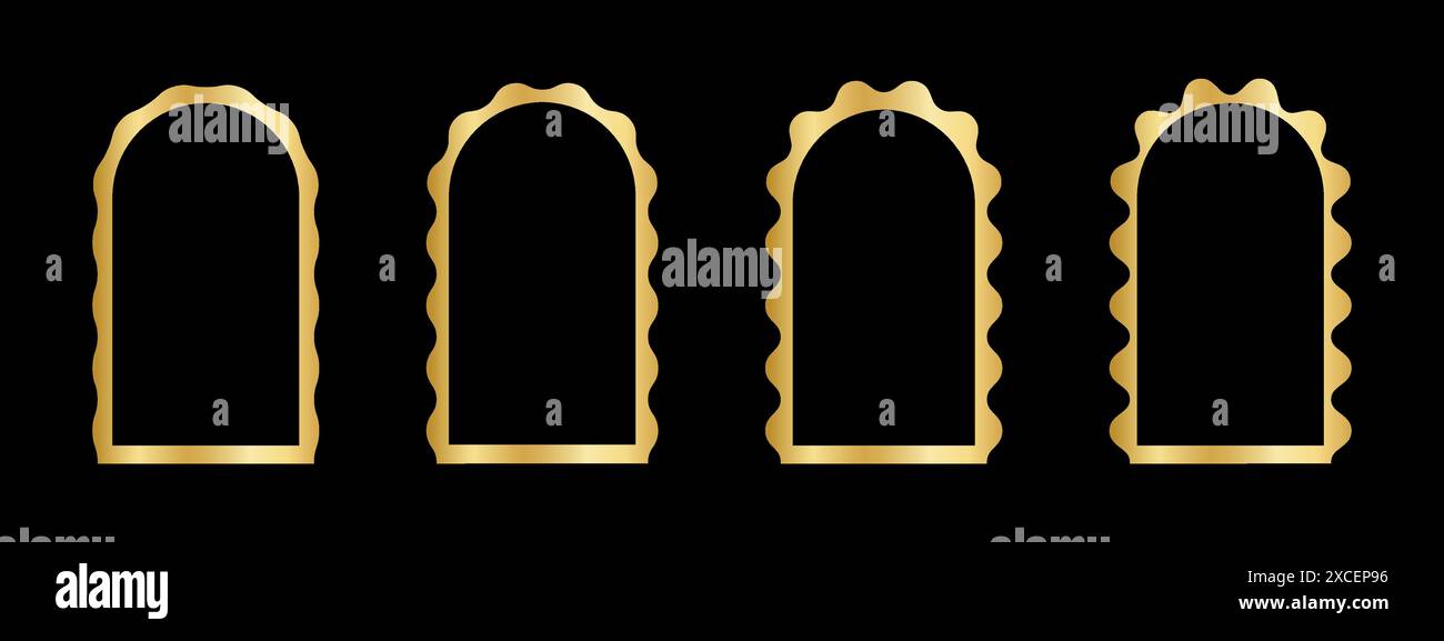 Set of golden arch frames with wavy edges. Gold archway shapes with ...