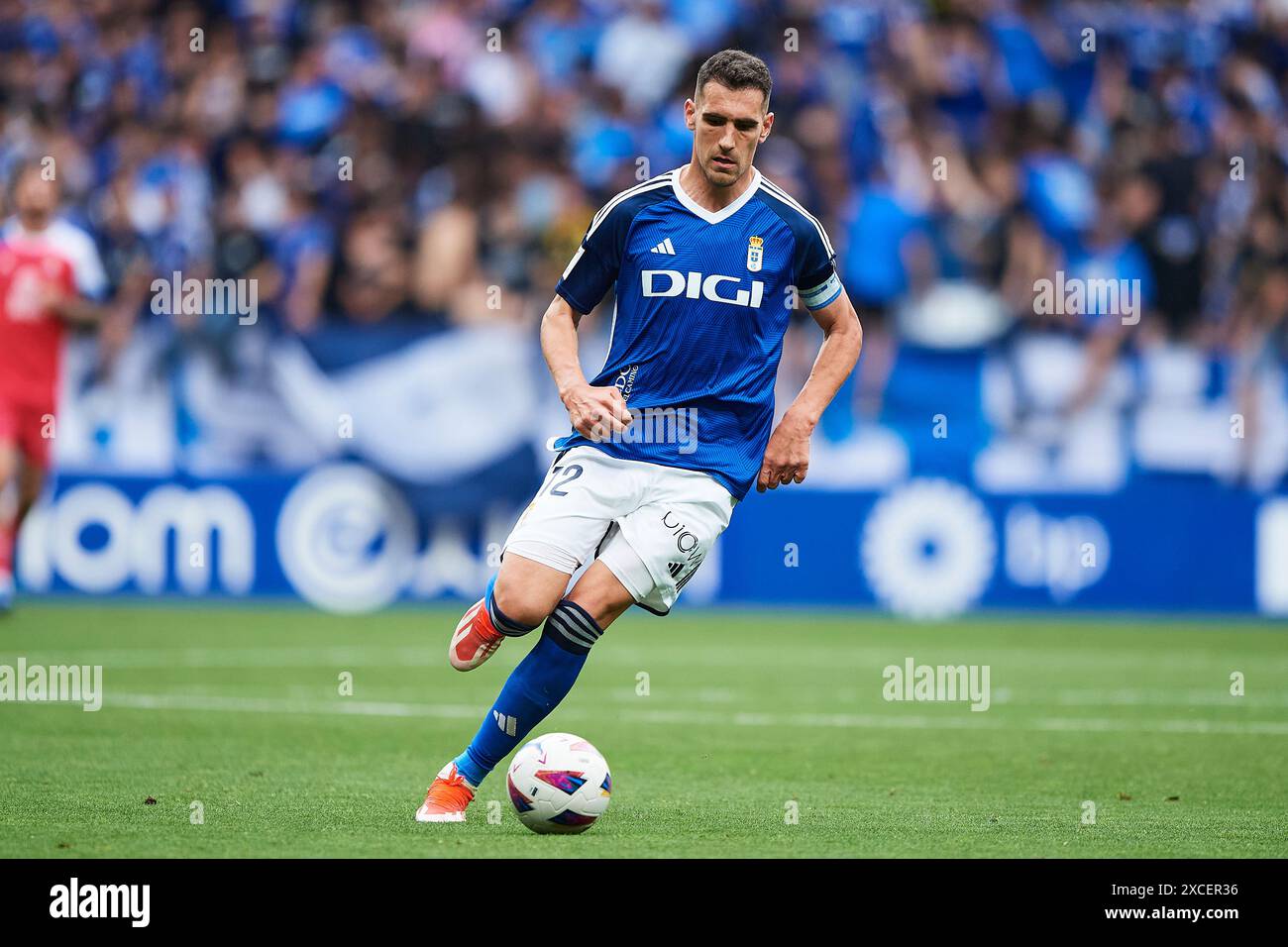 Dani Calvo of Real Oviedo with the ball during the LaLiga Hypermotion match between Real Oviedo ...
