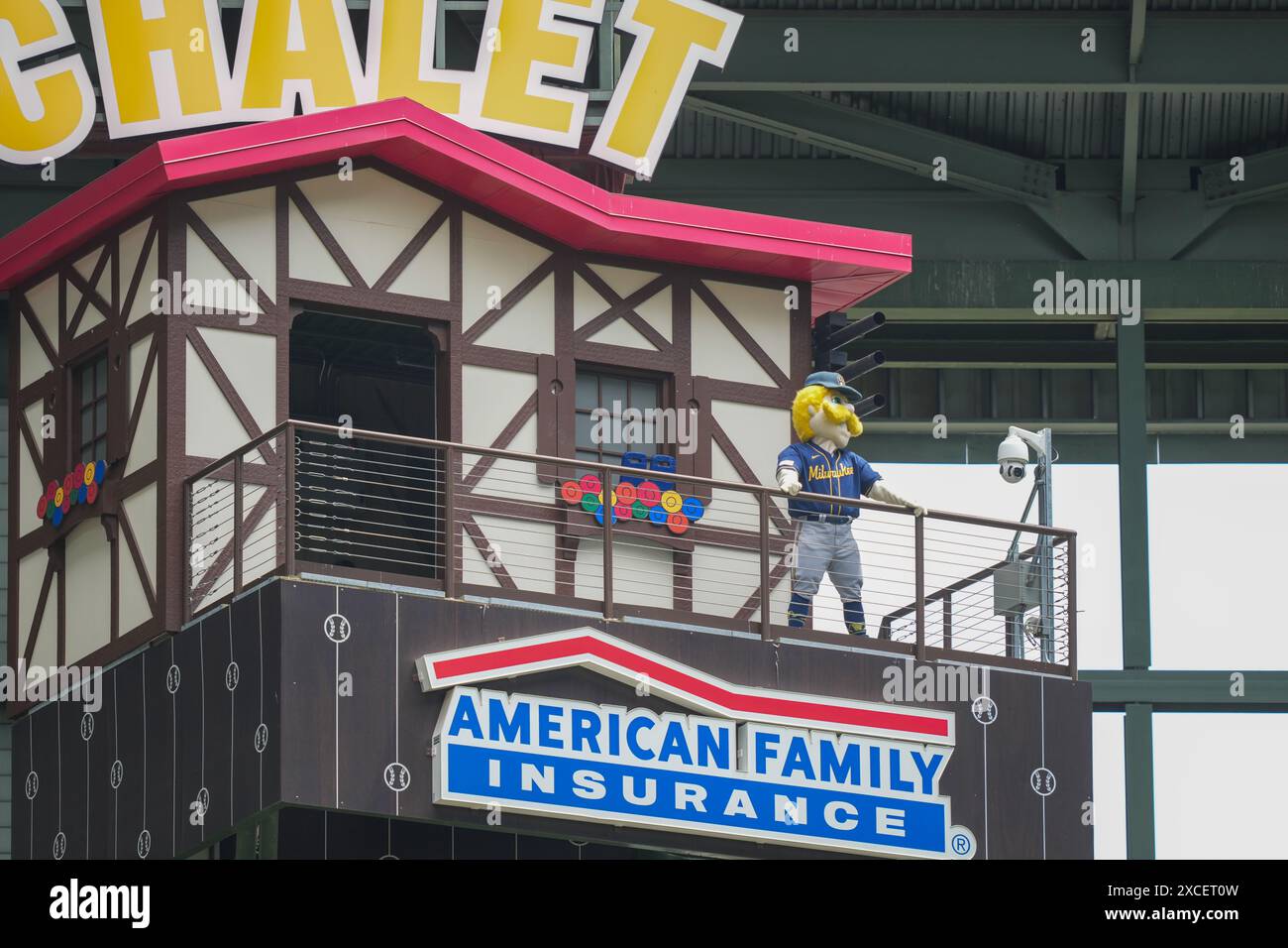 Milwaukee Brewers mascot Bernie Brewer stands on the balcony outside ...