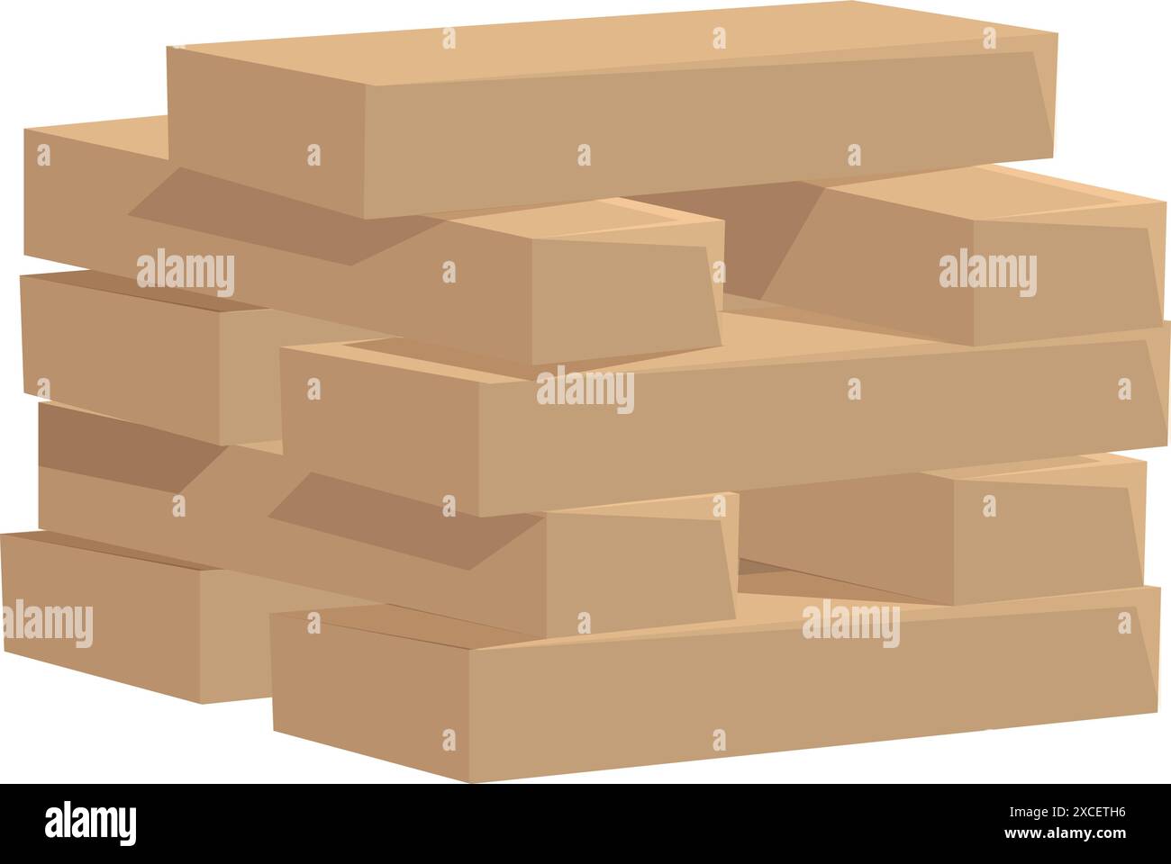 Large stack of cardboard boxes balancing precariously forming a tower ...