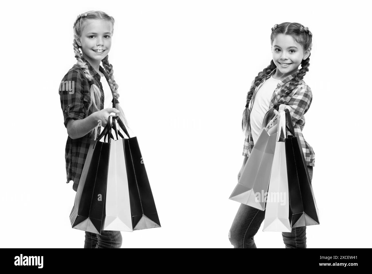 girls with shopping bags. shopping sale and discount. teen children ...