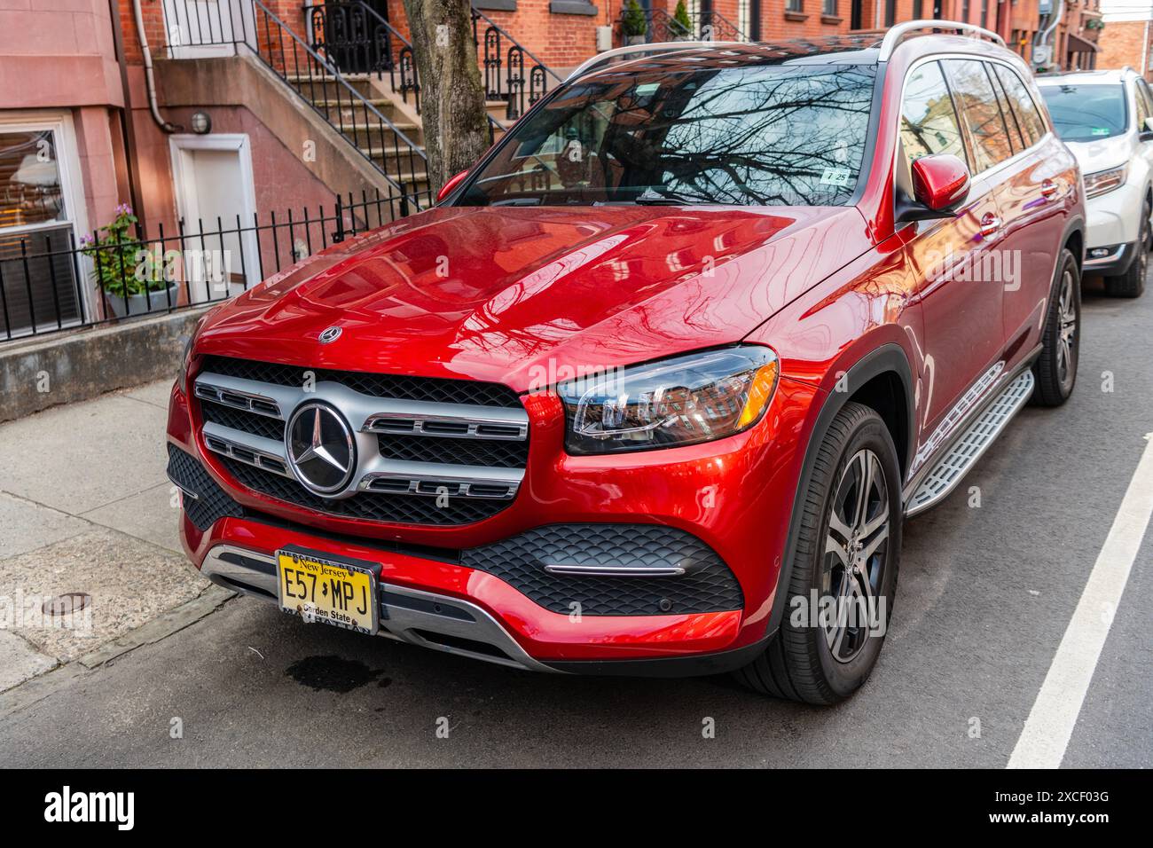 New York City, USA - April 01, 2024: Mercedes Benz GL SUV red car ...