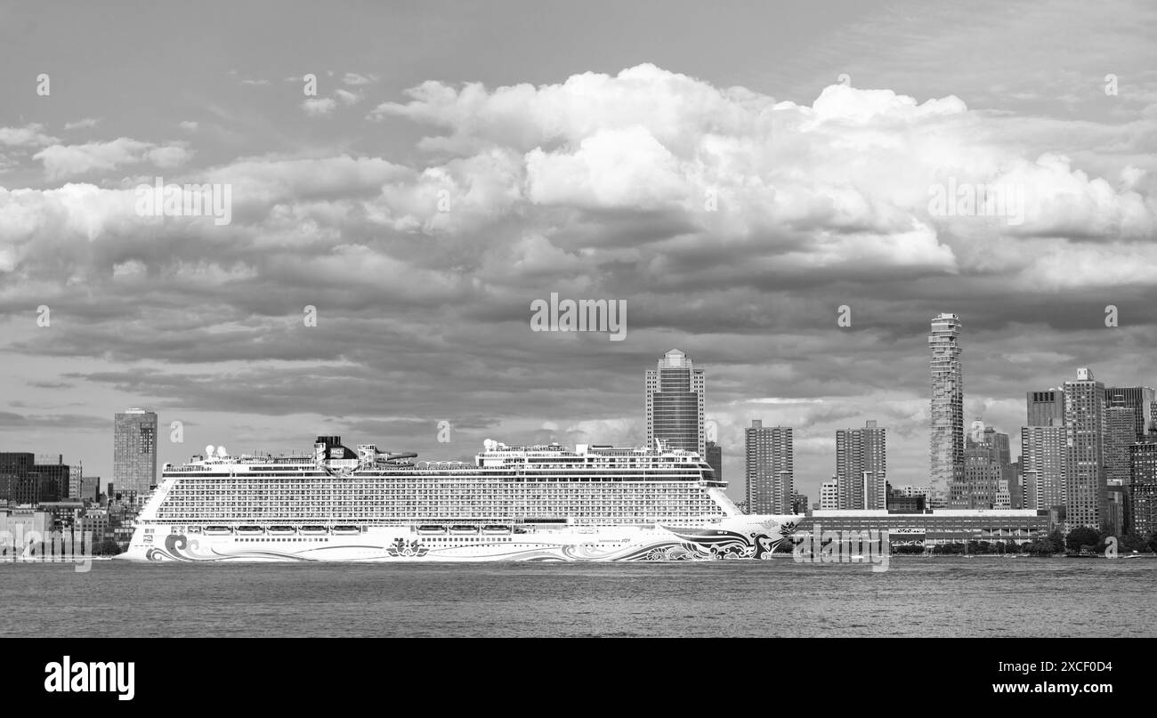 New York, USA - June 19, 2023: Cruise ship Norwegian Joy Sailing next ...