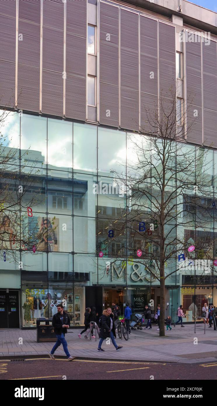 Front exterior facade Marks & Spencer store M&S Belfast city centre UK ...