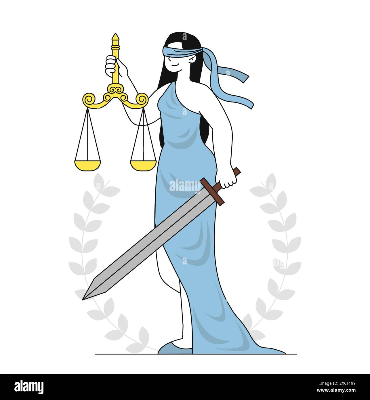 Justice woman concept. Girl blindfolded with scales in her hand and sword. Greek goddess from ...
