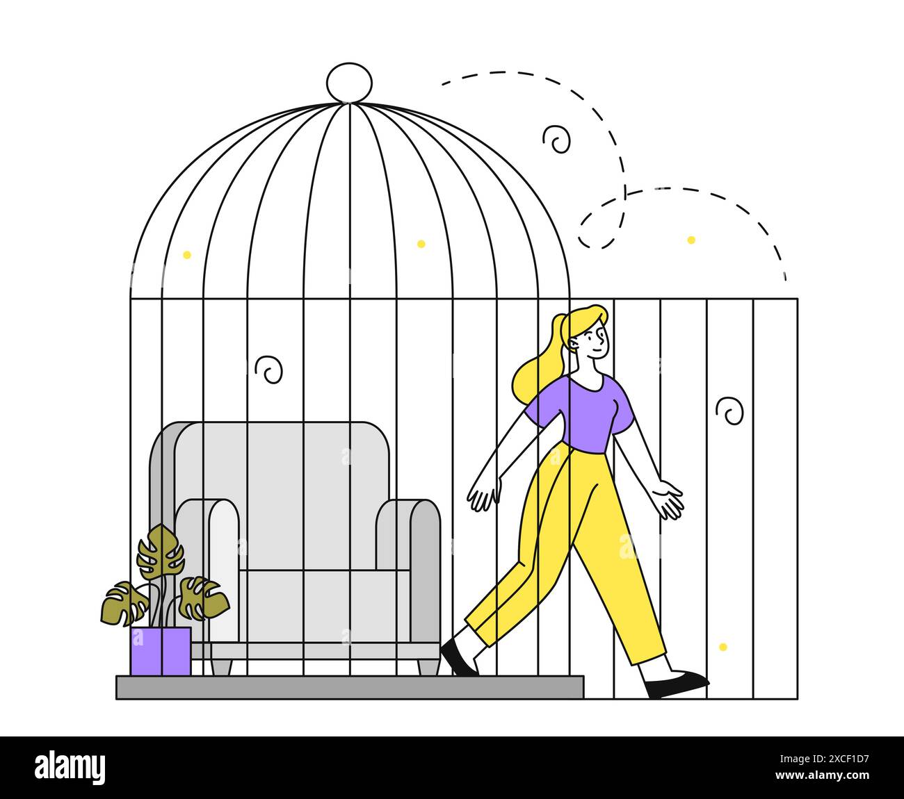 Woman leave comfort zone. Young girl leaves cage. Mental health and ...