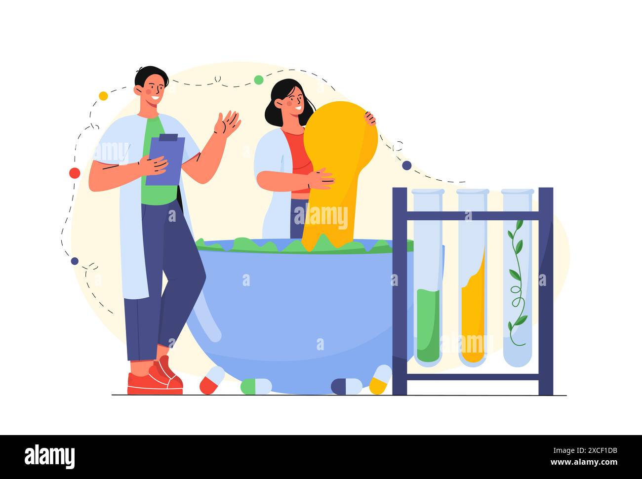 Natural medication concept. Man and woman crush leaves in bowl ...