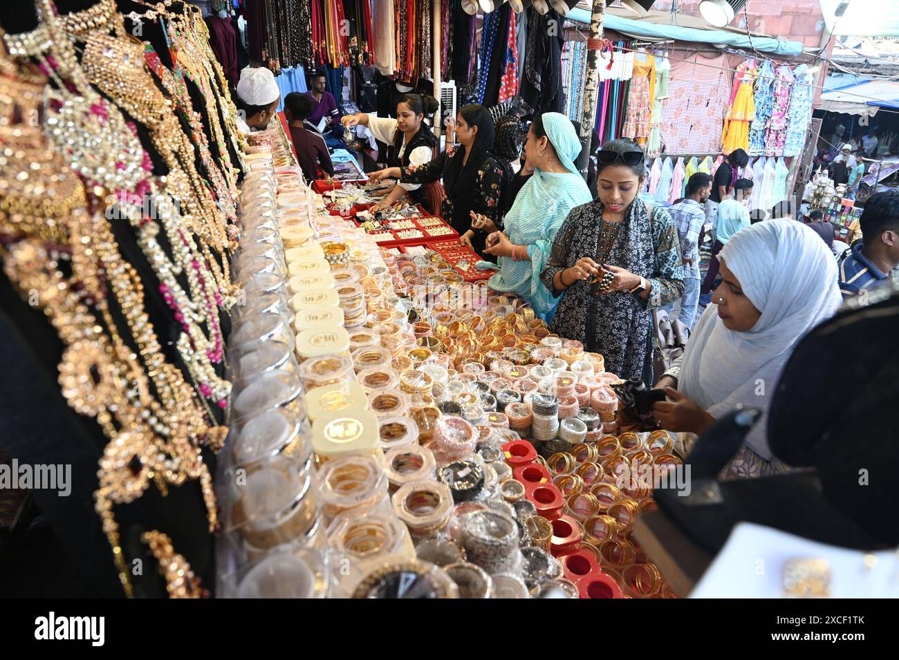 NEW DELHI, INDIA - JUNE 16: People shopping at Meena Bazar Market near the Jama Masjid, on the ...