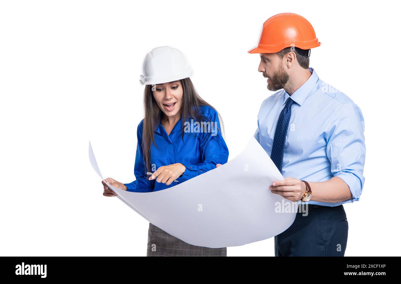 Safety business. Data protection. Supervisor engineer with blueprint ...