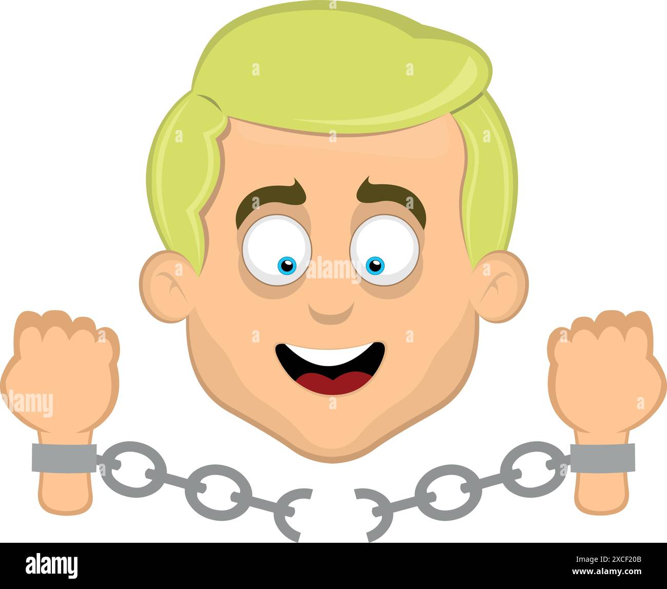 vector illustration face man cartoon blonde and blue eyes, breaking chains in freedom and ...