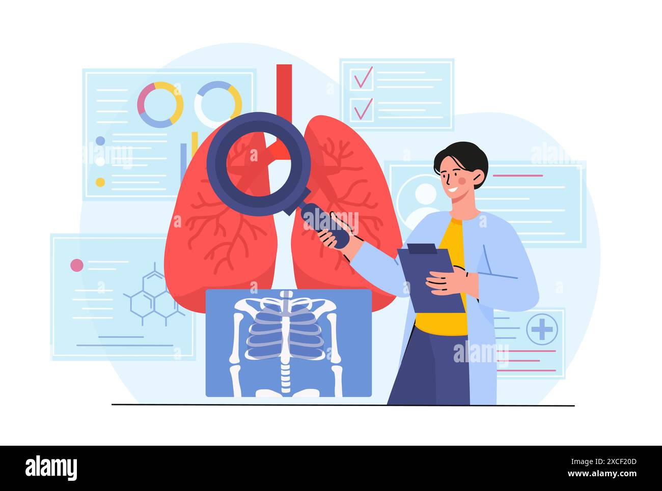 Lungs review man. Doctor doing examination of respiratory system ...