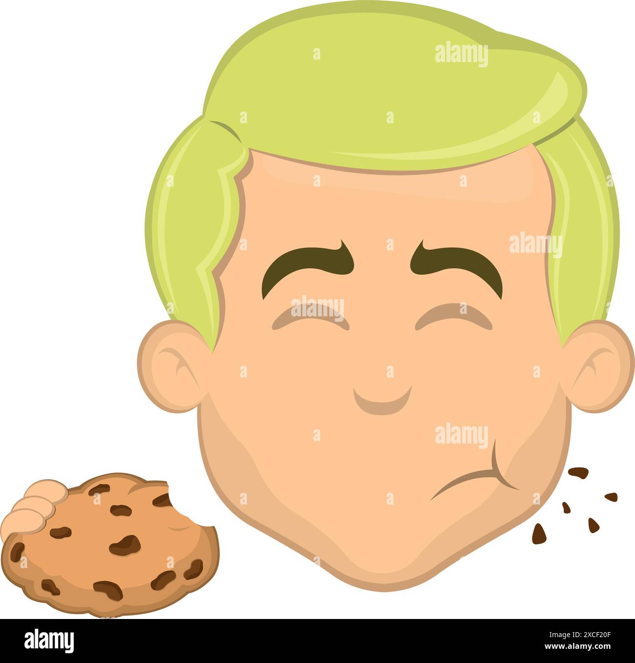 vector illustration face man cartoon blonde, eating food bakery cookie ...