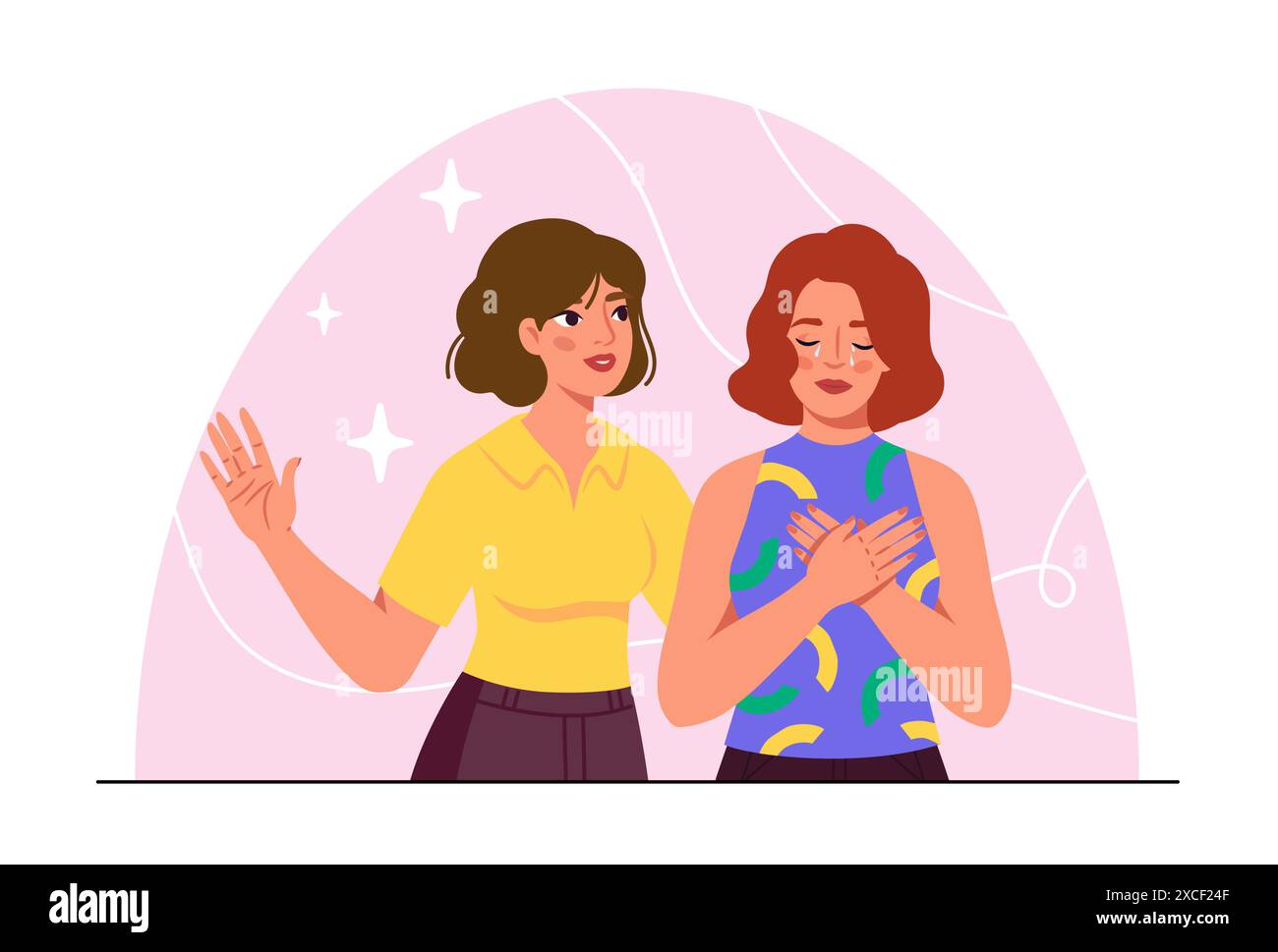 Support for friend. Woman hugs crying young girl. Frustration and ...