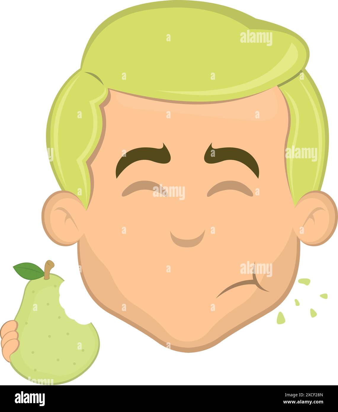 vector illustration face man cartoon blonde eyes eating pear fruit ...