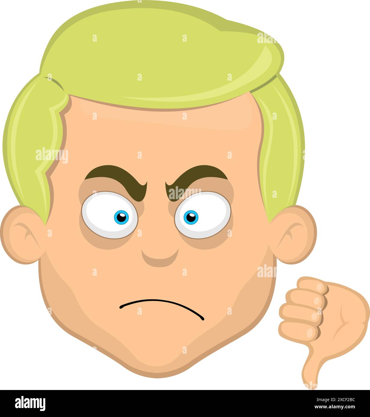 vector illustration face man cartoon blonde eyes, with thumb pointing ...