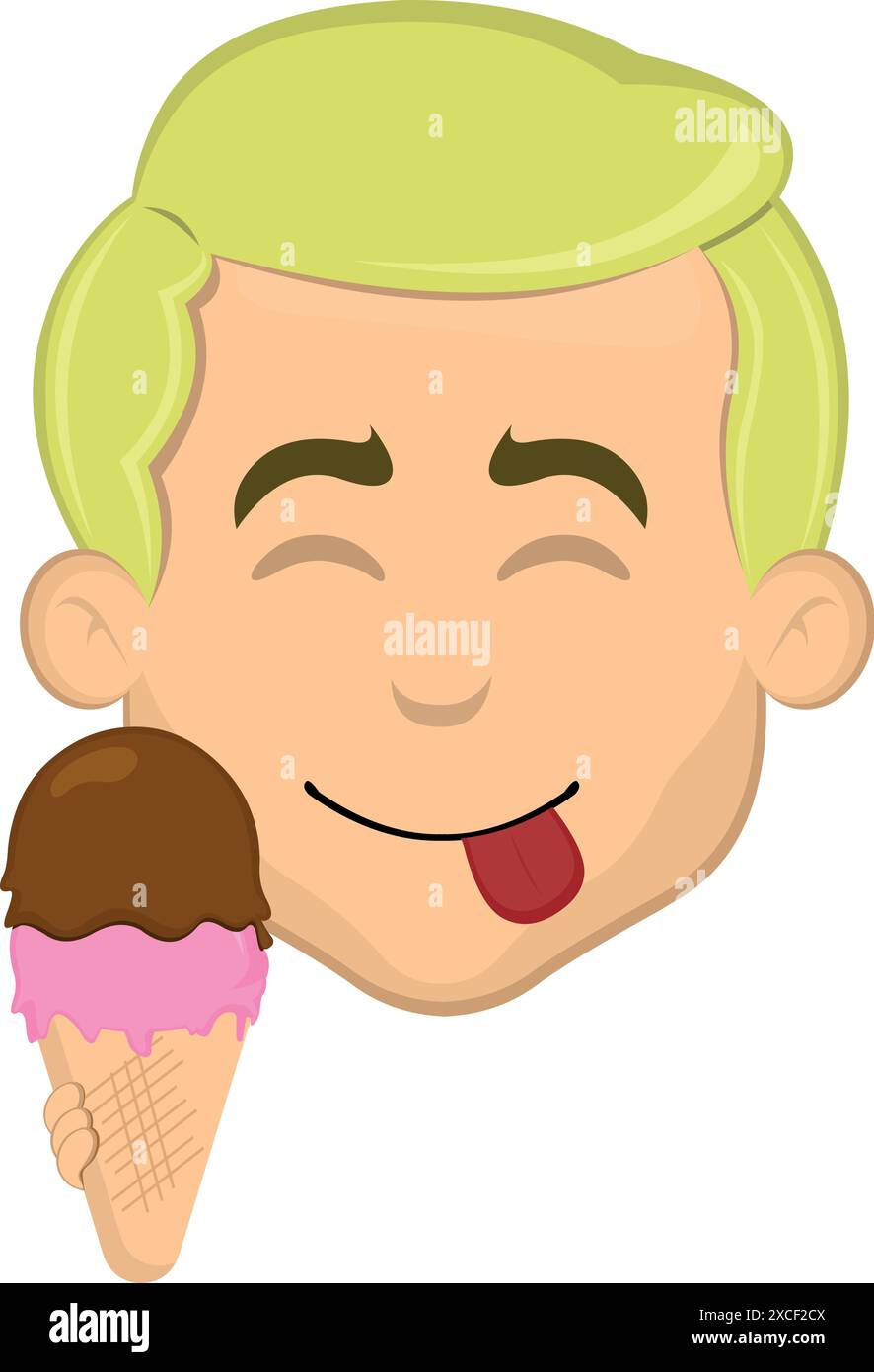 vector illustration face man cartoon blonde eyes, with an ice cream ...