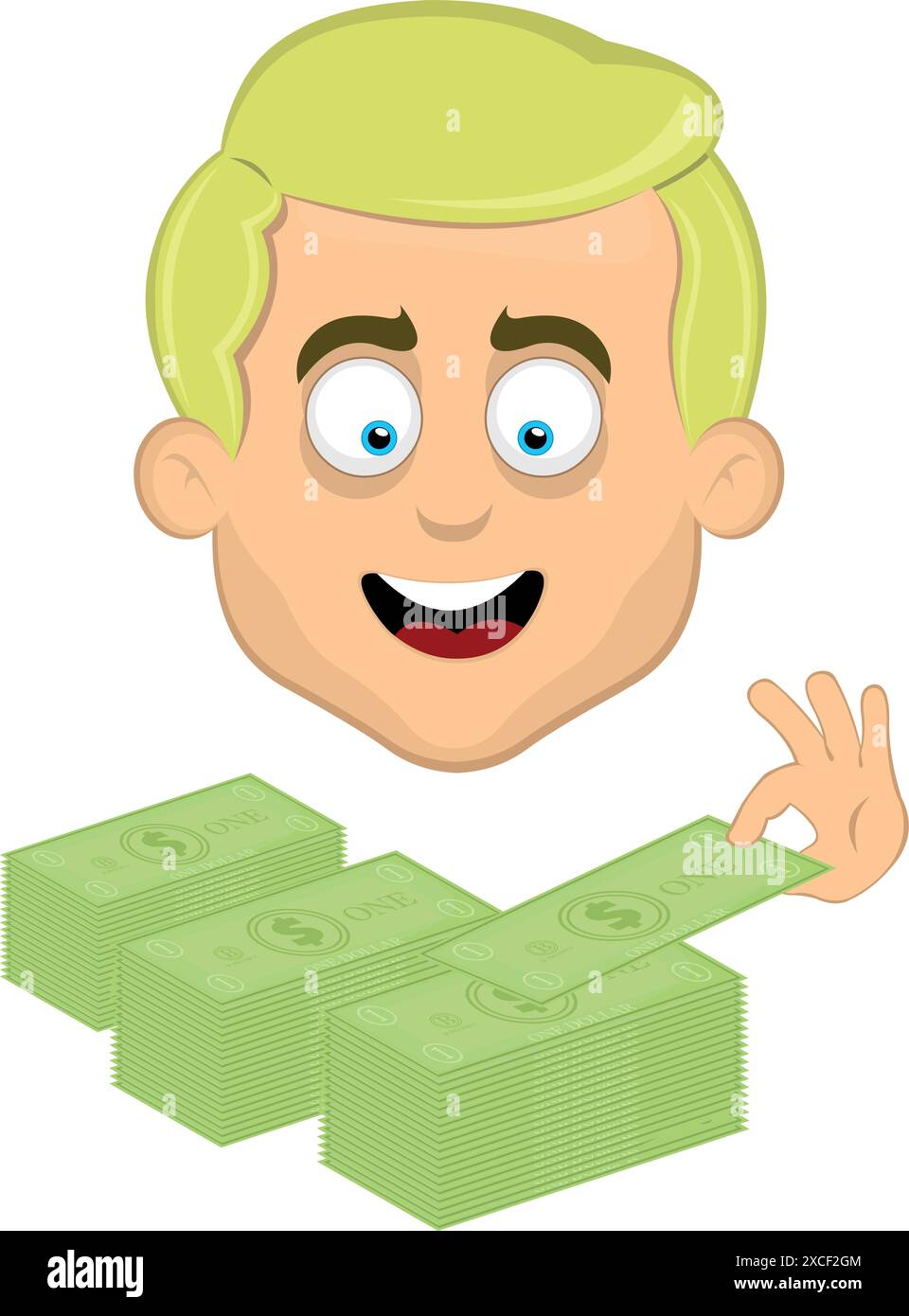 vector illustration face man cartoon blonde and blue eyes, counting a ...