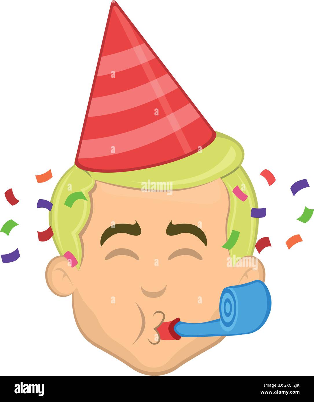 vector illustration face man cartoon blonde and blue eyes, with a party ...