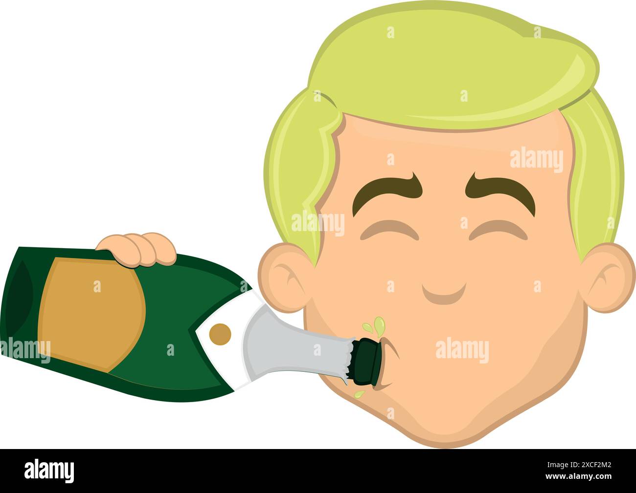 vector illustration face man cartoon blonde, drinking champagne or ...