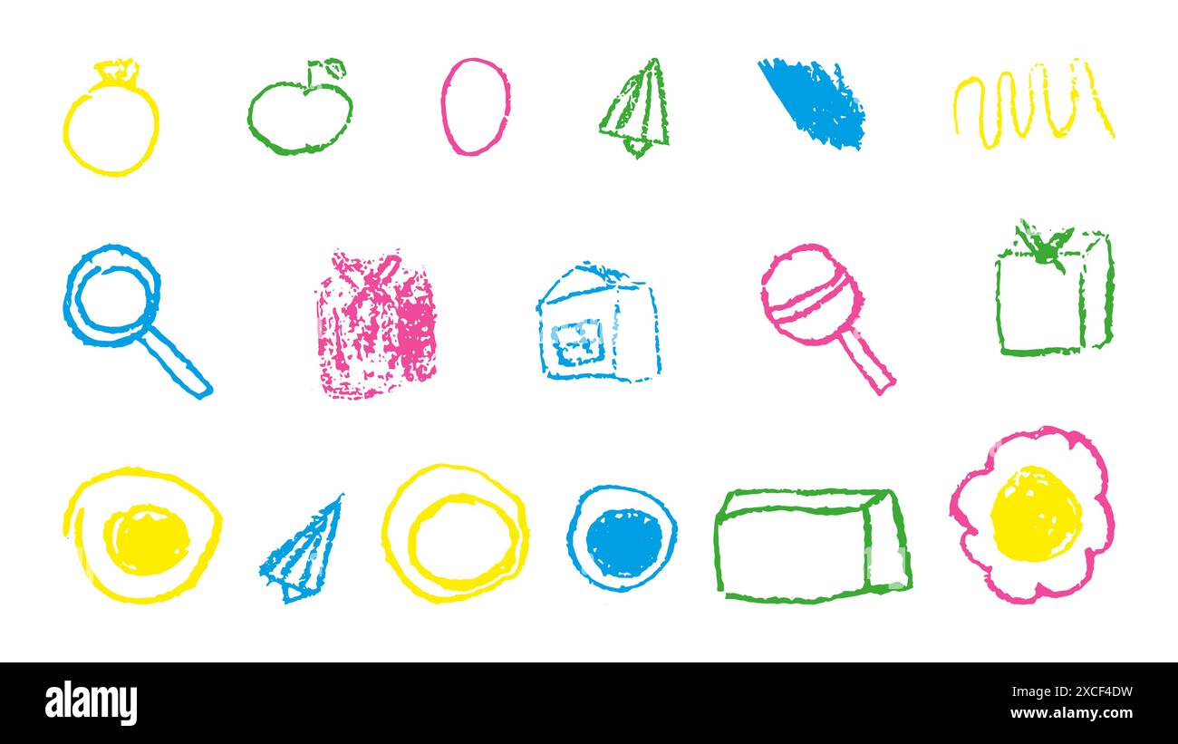 Doodles with the texture of wax chalk. Set elements imitating child ...