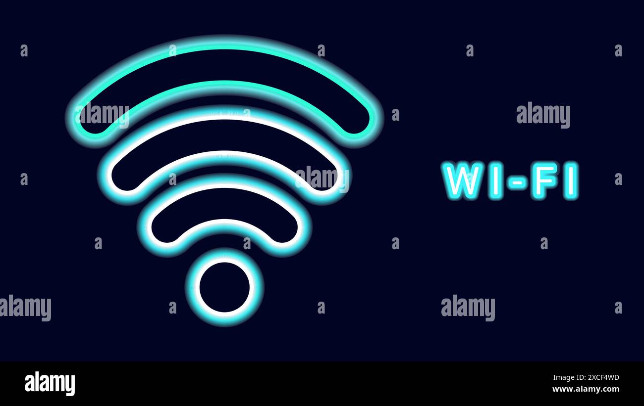 WiFi symbols neon effect dark background. Waves Wi Fi signal icon ...
