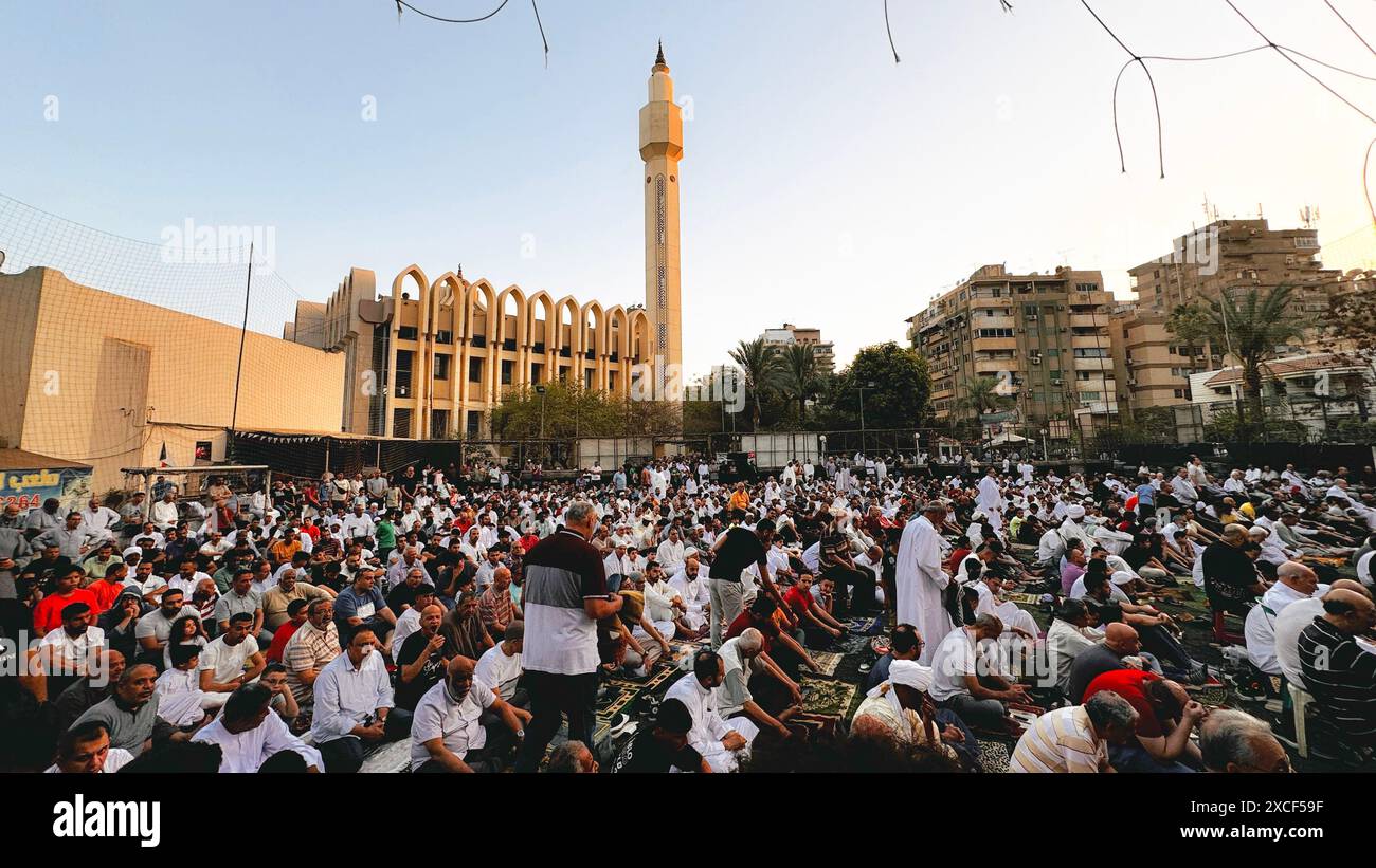 Cairo, Egypt. 16th June, 2024. People gather around the in mosque in ...