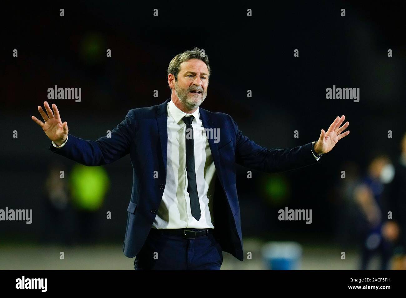 Panama coach Thomas Christiansen instructs his players during a ...
