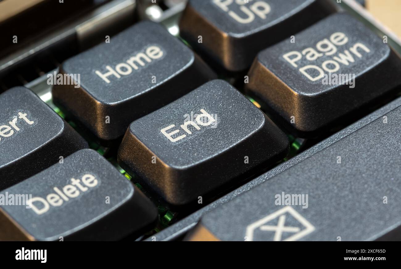 End button key on a simple laptop computer keyboard, macro detail ...