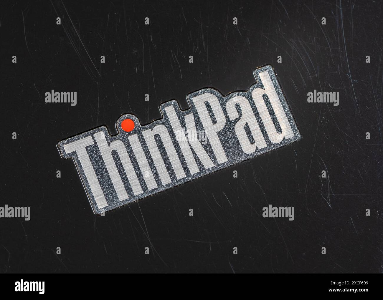 Lenovo ThinkPad series brand logo on a laptop computer lid, symbol up ...