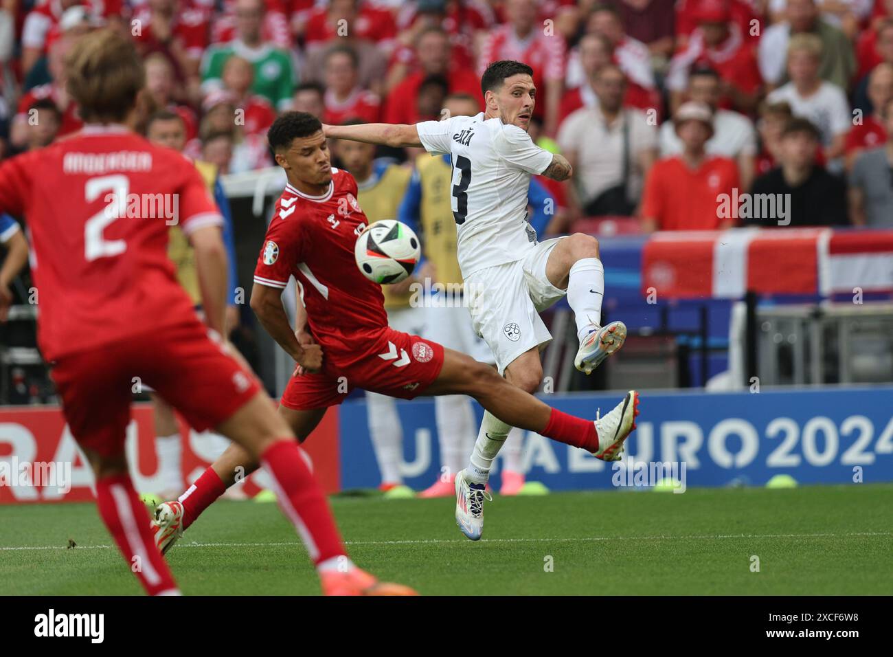Erik Janza (Slovenia)Alexander Bah (Denmark) during the UEFA Euro ...