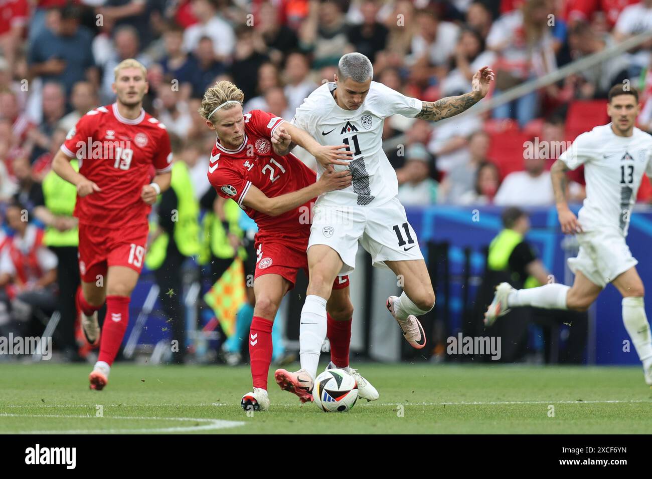 Benjamin Sesko (Slovenia)Morten Hjulmand (Denmark) during the UEFA Euro ...