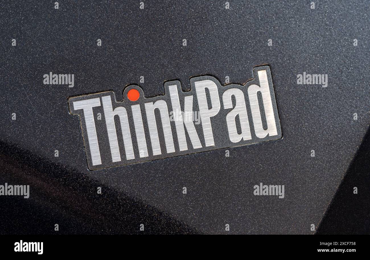 Lenovo ThinkPad series brand logo on a laptop computer lid, symbol up ...
