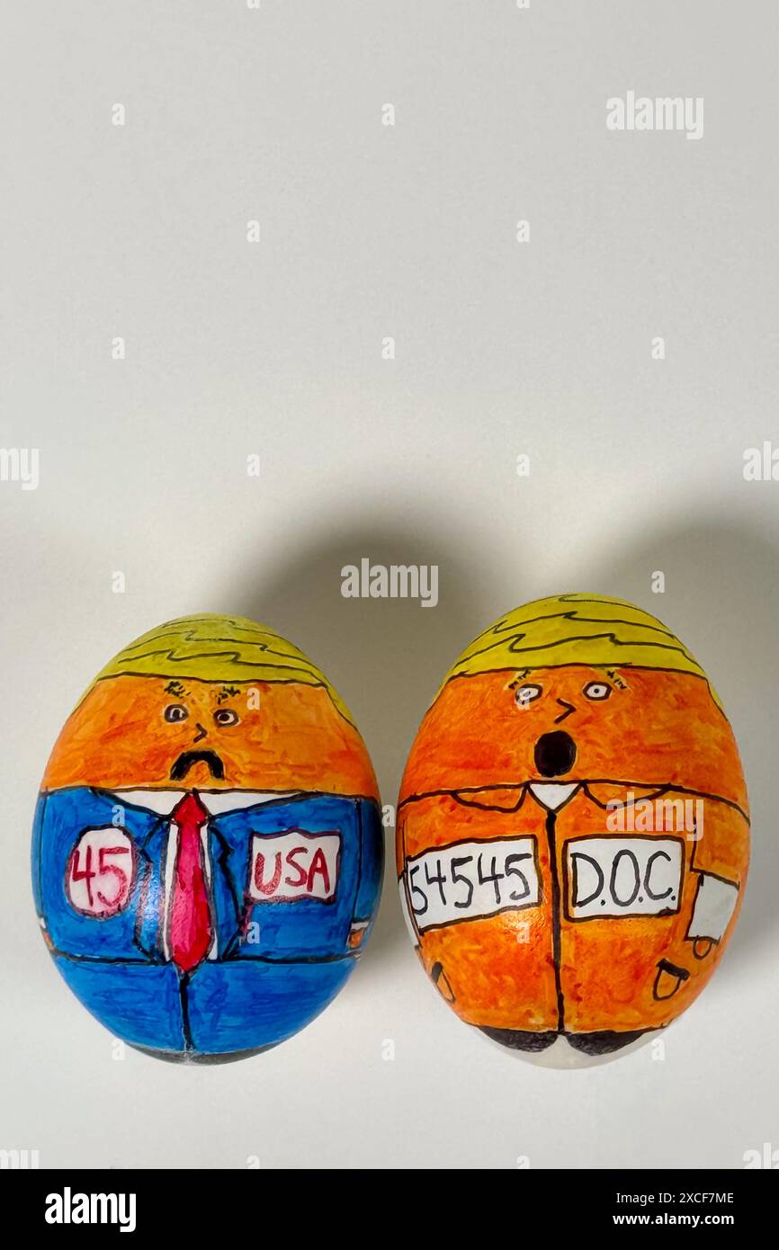 Cartoonish drawings on eggs show the 45th "eggs" president as both ...