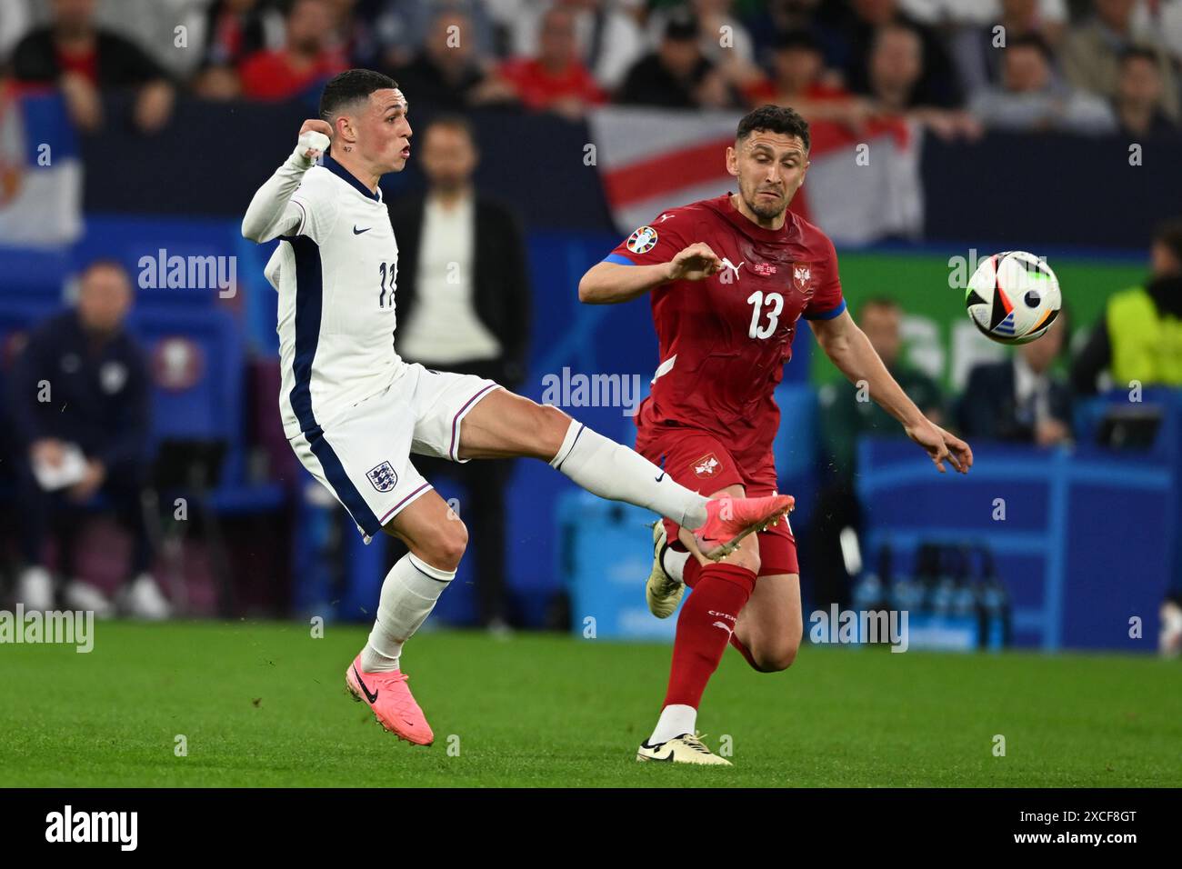 Phil Foden (England)Milos Veljkovic (Serbia) during the UEFA Euro ...