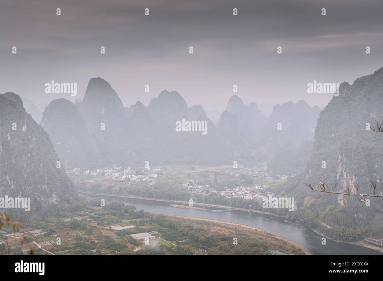 Arial view of Guilin, Li River and Karst mountains Yangshuo and ...