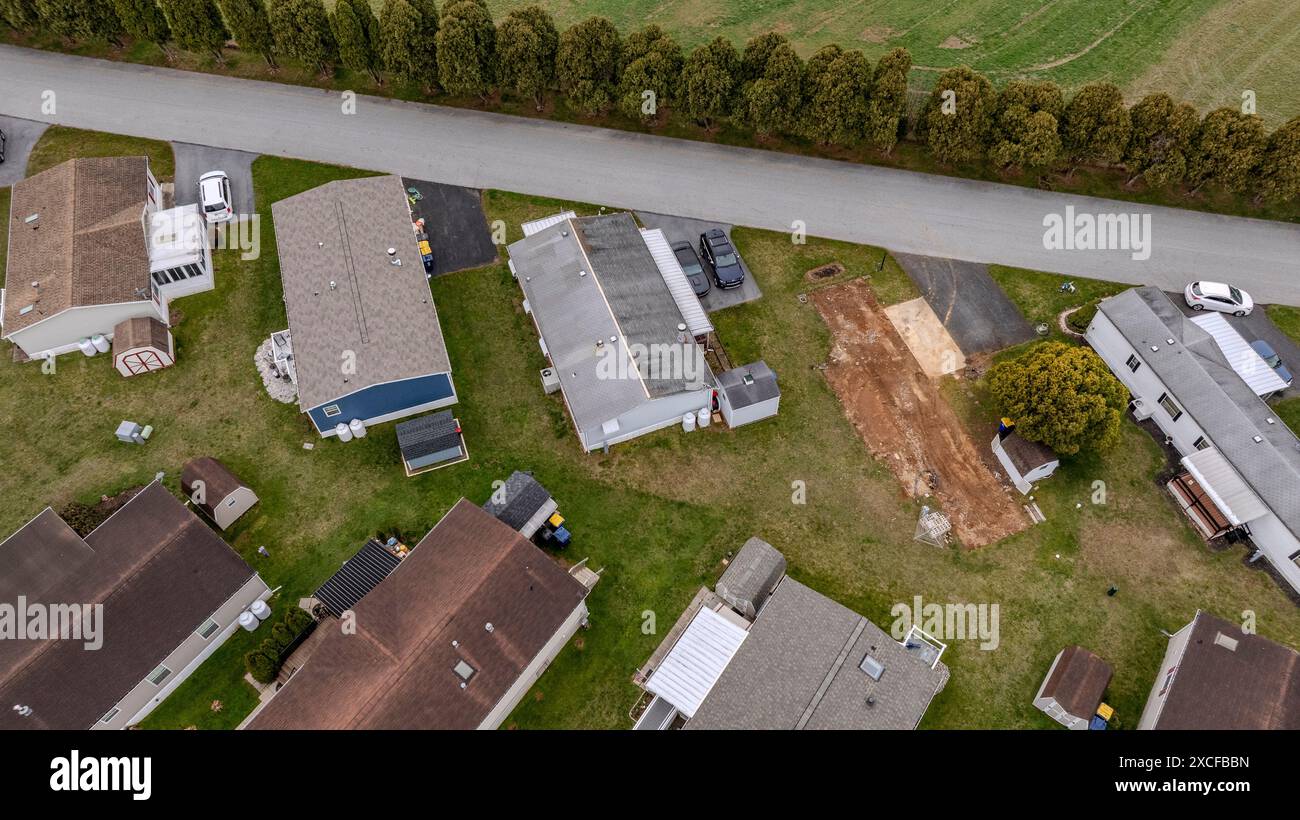 Aerial View Of Small Residential Area With Mobile, Manufactured, Prefab ...