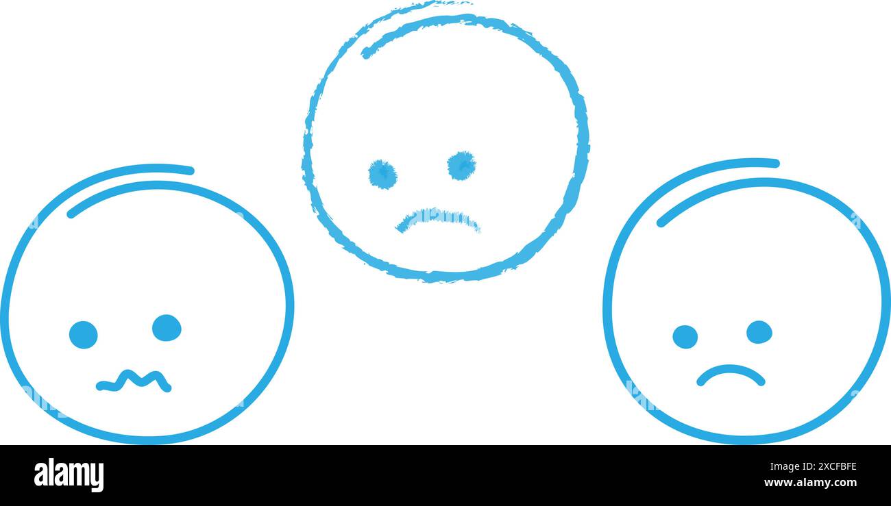 Hand drawn sad smiley faces in trendy blue Blue Monday greetings ...