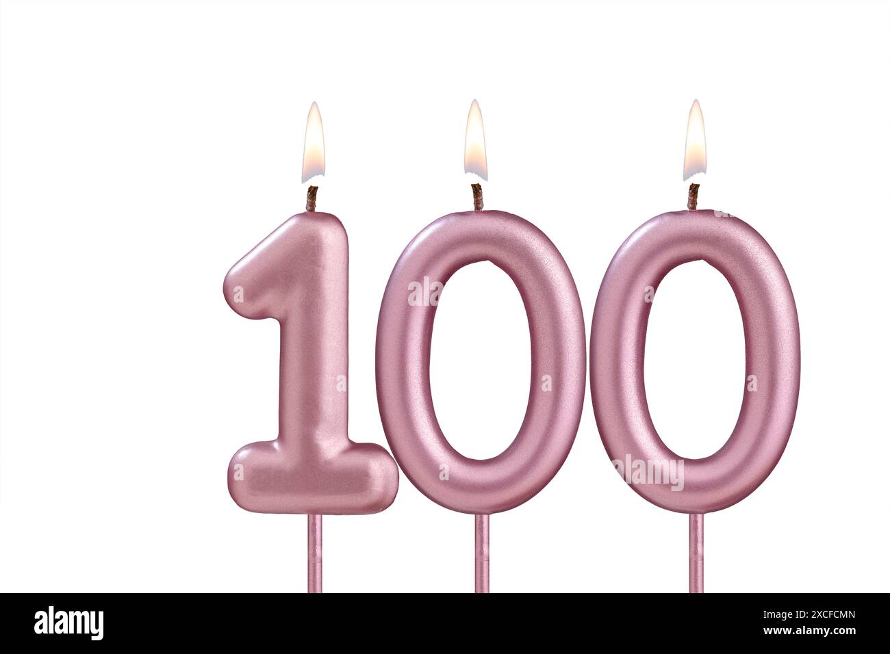 Lit birthday candle - Candle number 100 on white background Stock Photo ...